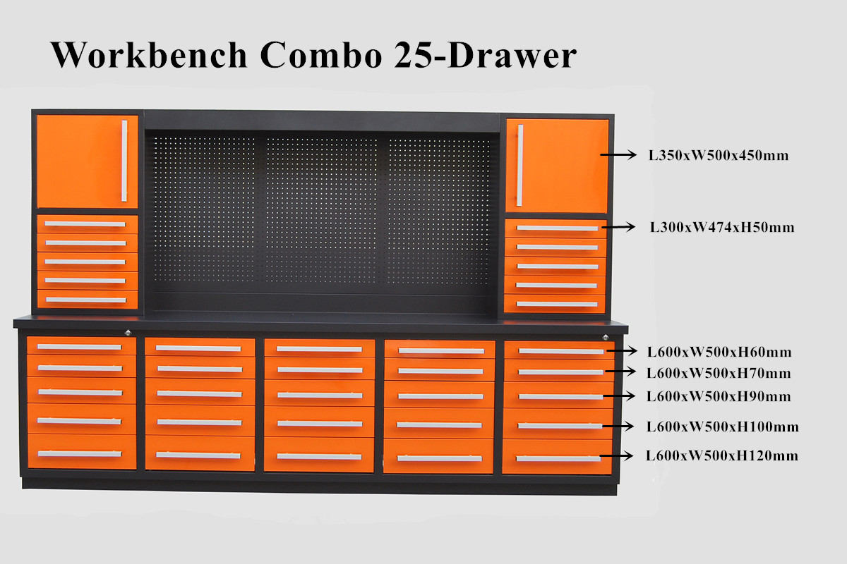 TMG-WBC25D 10ft 25-Drawer Workbench Cabinet Combo – TMG Industrial